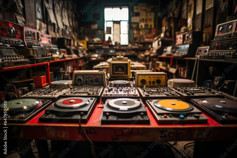 Vintage record store with rows of vinyl records and cassette tapes, Generative AI Stock Photo ...