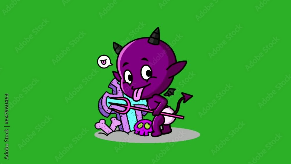 Cute little devil animation. The devil in the grave. with a green ...