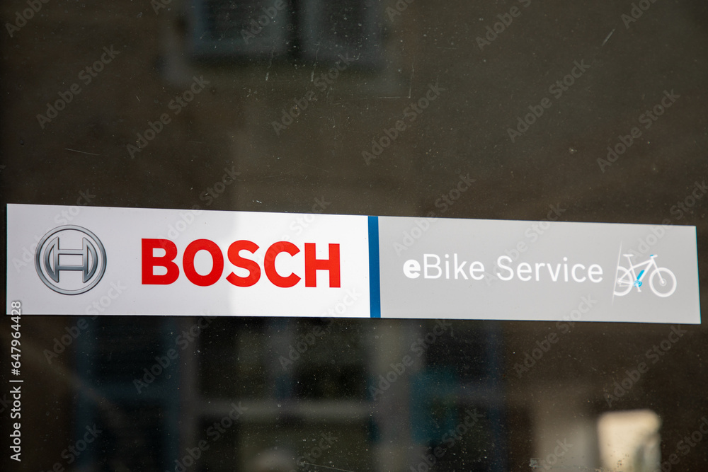 bosch ebike bicycle service car logo brand and text sign on entrance ...