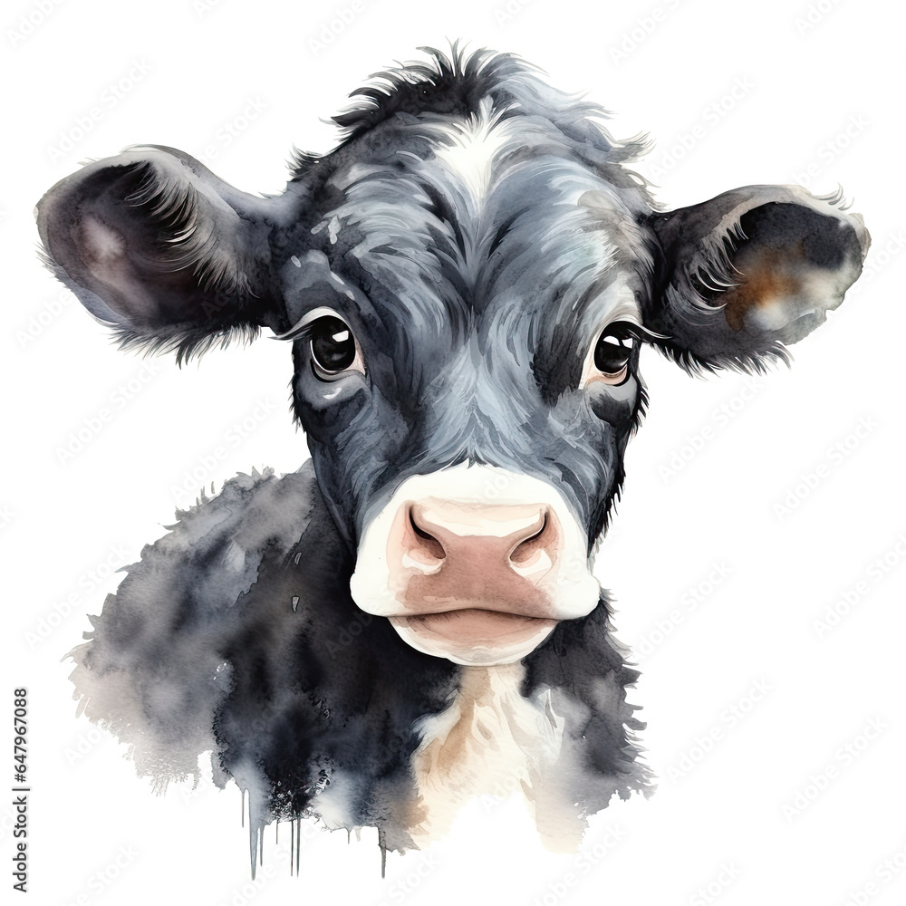 Baby cow portrait watercolor clipart on transparent background ...