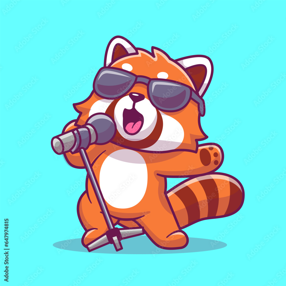 Cute Red Panda Singing Cartoon Vector Icon Illustration. Animal Music ...