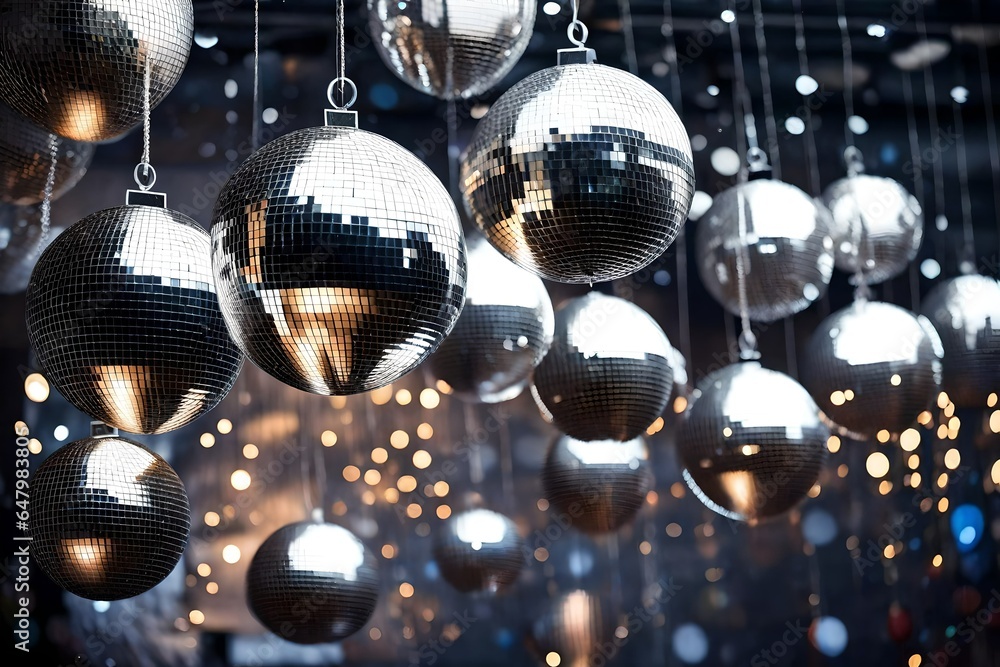 Mirror ball hanging for a disco show or nightclub can add a touch of ...