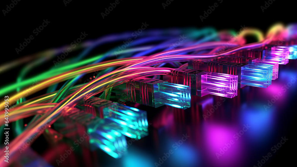 Fiber optic cable internet with big database servers connection line ...