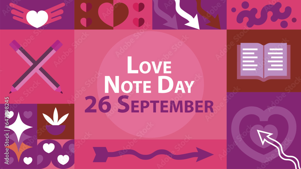 Love Note Day vector banner design with geometric shapes and vibrant ...