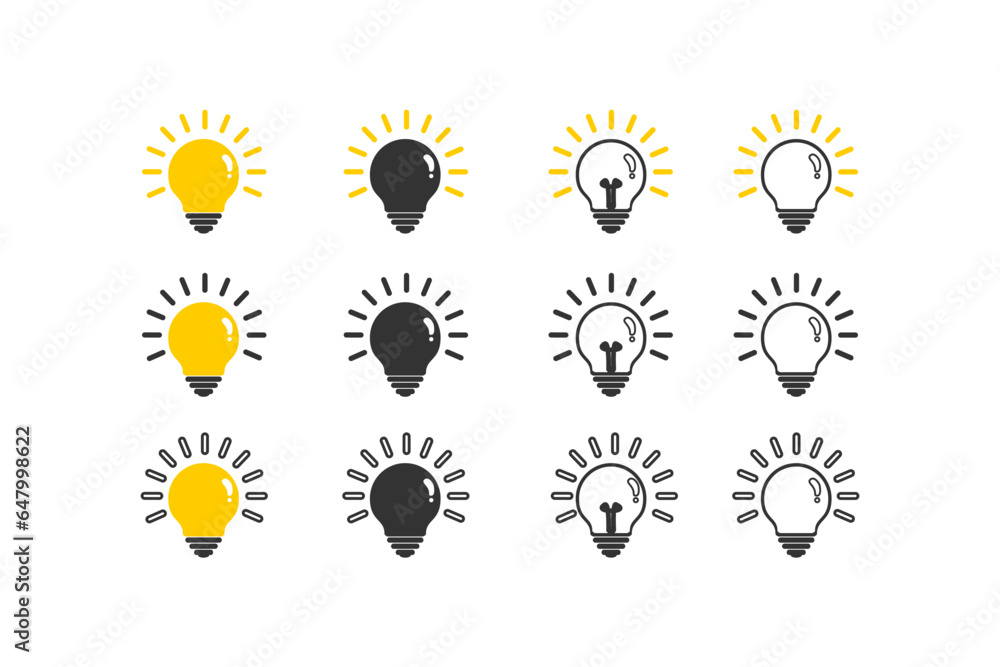 set of idea icon symbol. solution icon symbol. light bulb vector ...