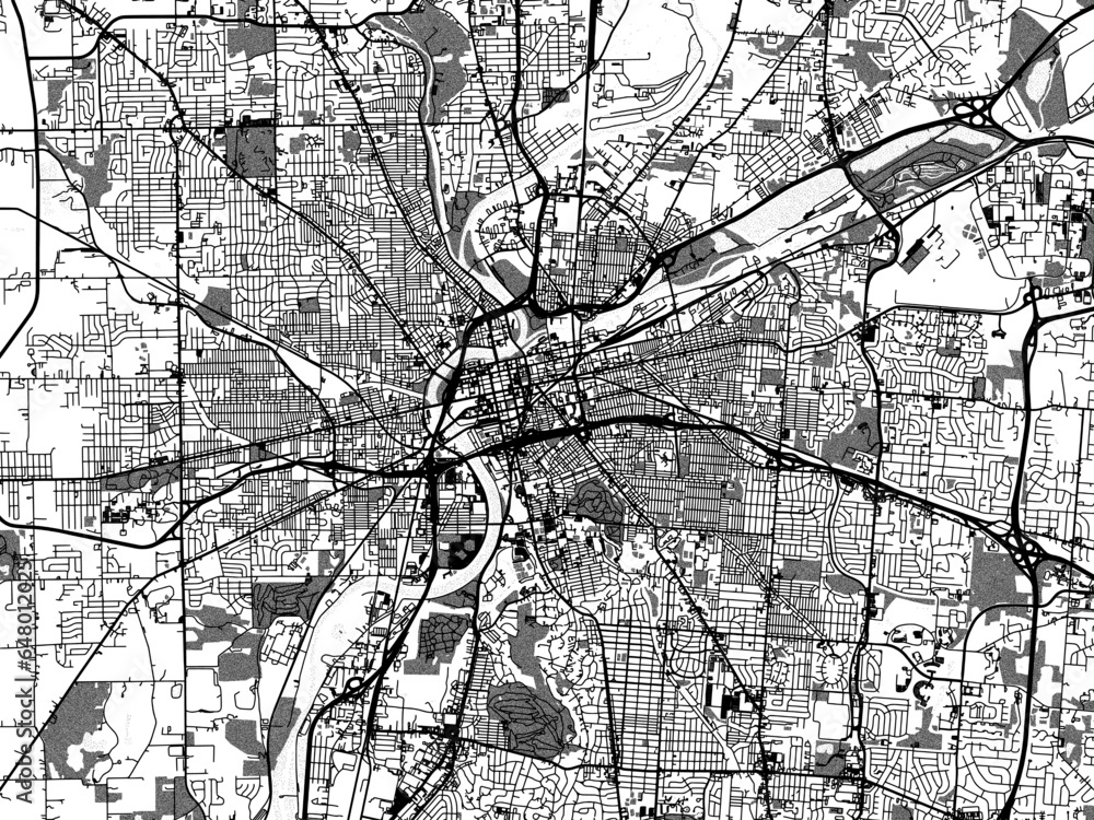 Greyscale vector city map of Dayton Ohio in the United States of ...