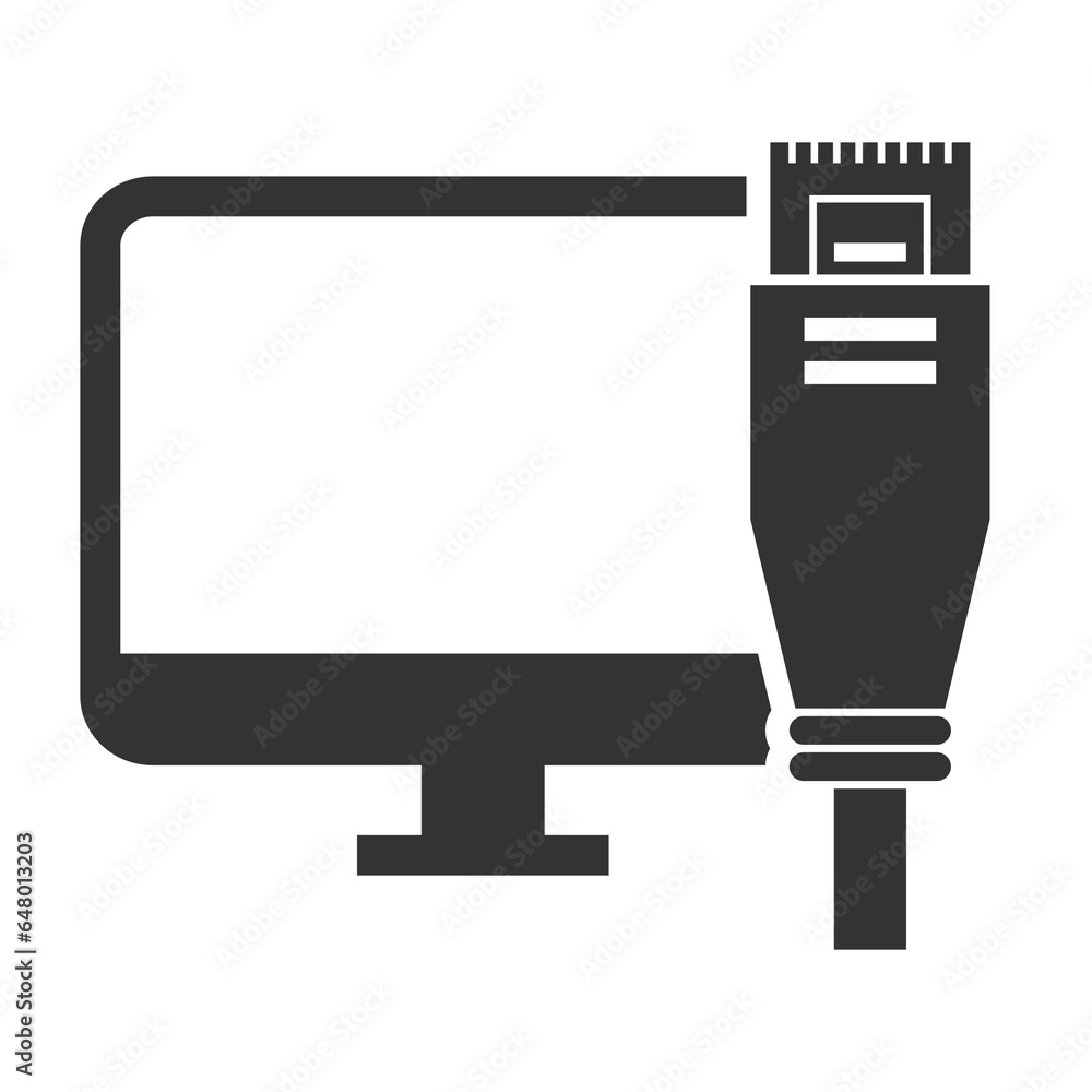 Vector illustration of computer ethernet icon in dark color and ...