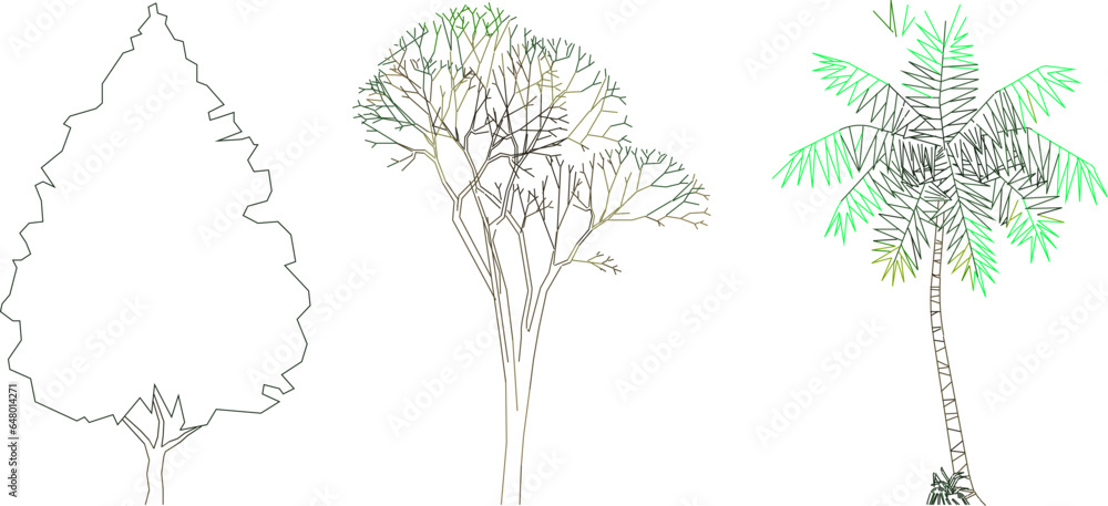 Vector sketch illustration of tree and plant clipart design to complete ...