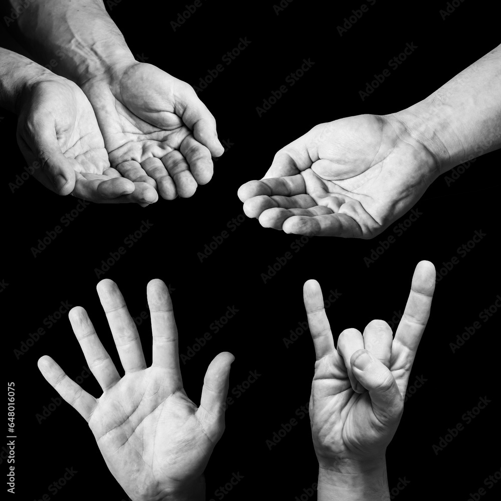 Hand gestures collection. Hands begging for help. Empty hand isolated ...