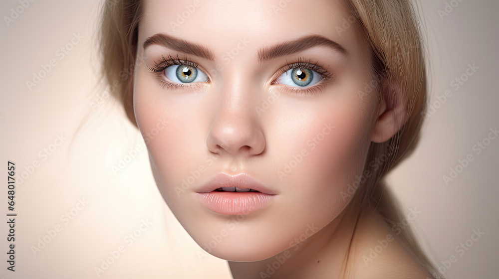 Skincare commercial beautiful woman face with smooth skin, slightly ...