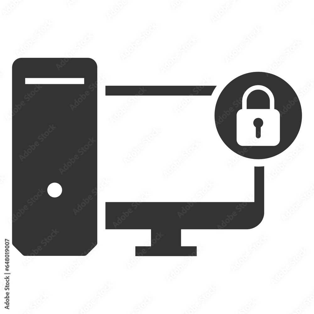 Vector illustration of locked computer icon in dark color and ...