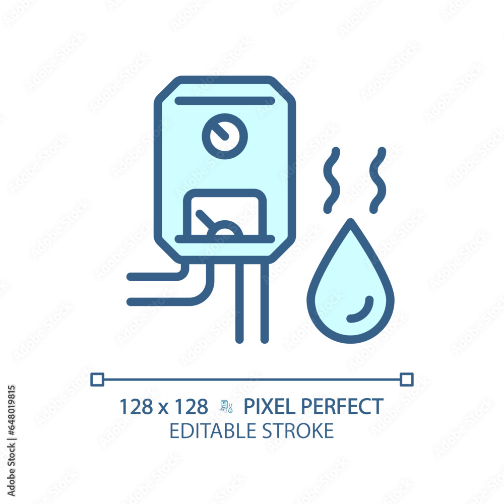 2D pixel perfect editable blue water heater icon, isolated vector, thin ...