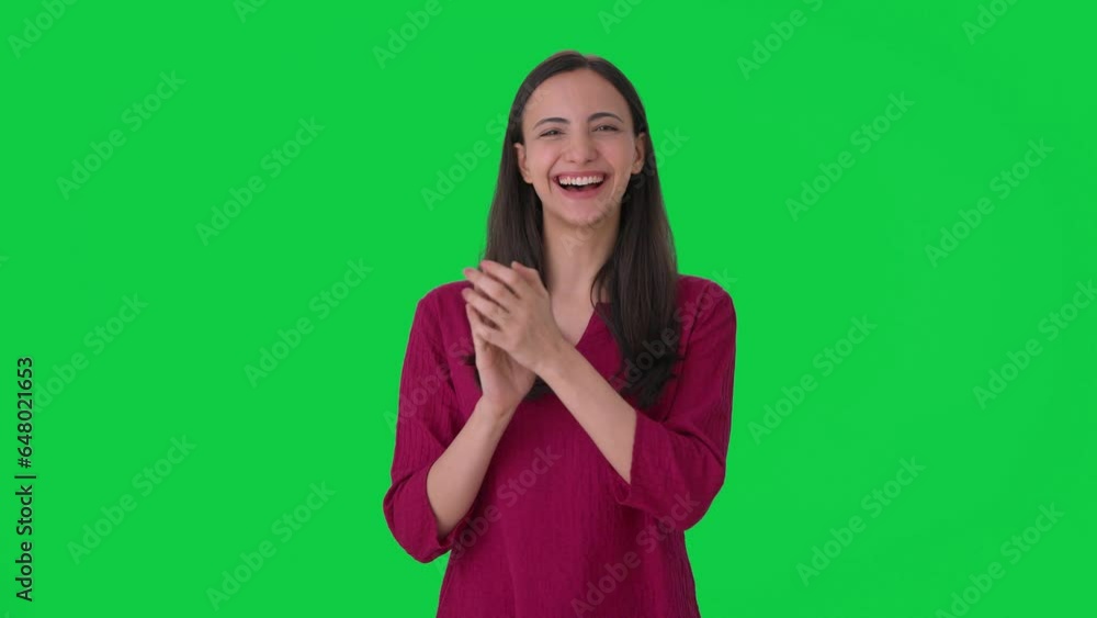 Happy Indian woman clapping and appreciating Green screen Stock Video ...