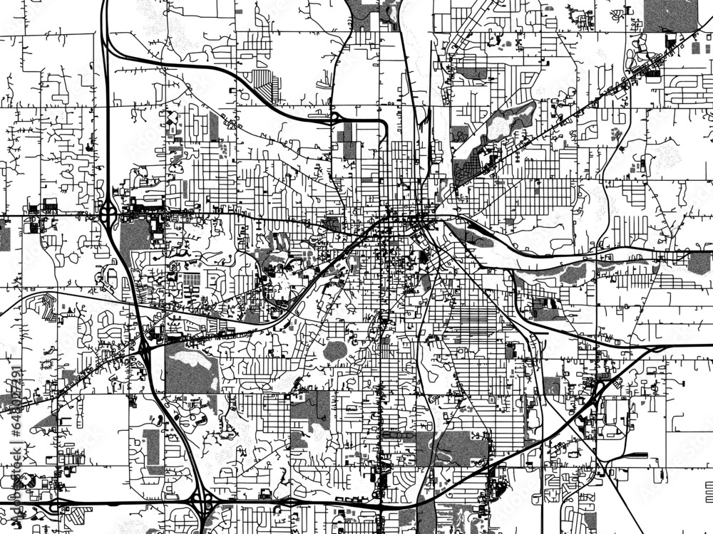 Greyscale vector city map of Kalamazoo Michigan in the United States of ...