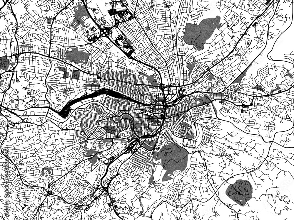 Greyscale vector city map of Roanoke Virginia in the United States of ...