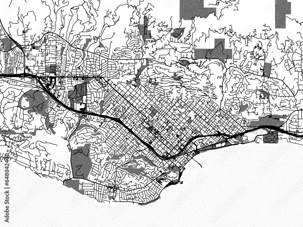 Greyscale vector city map of Santa Barbara California in the United ...