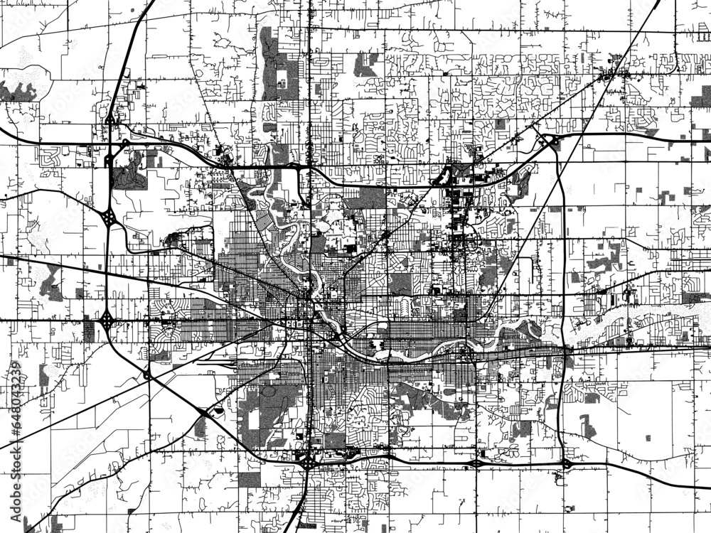 Greyscale vector city map of South Bend Indiana in the United States of ...