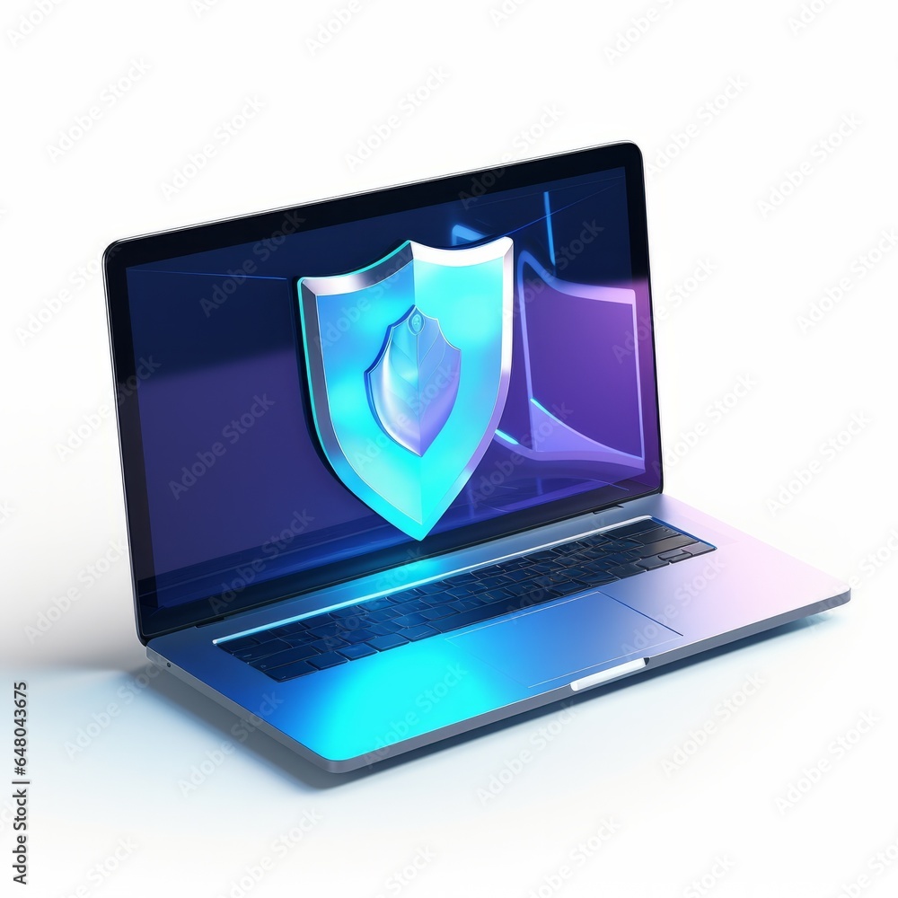 3d render laptop security isometric illustration, render from blender ...