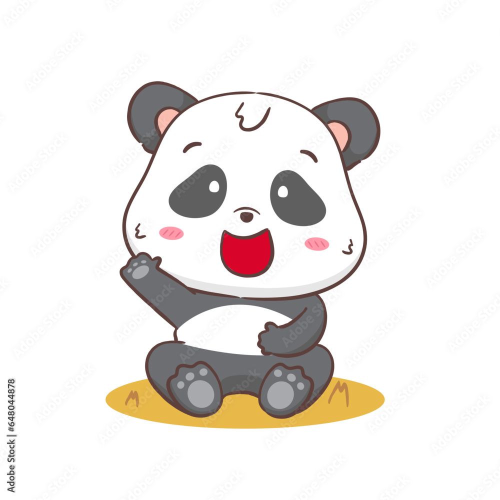 Cute panda waving hand cartoon character. Kawaii adorable animal ...