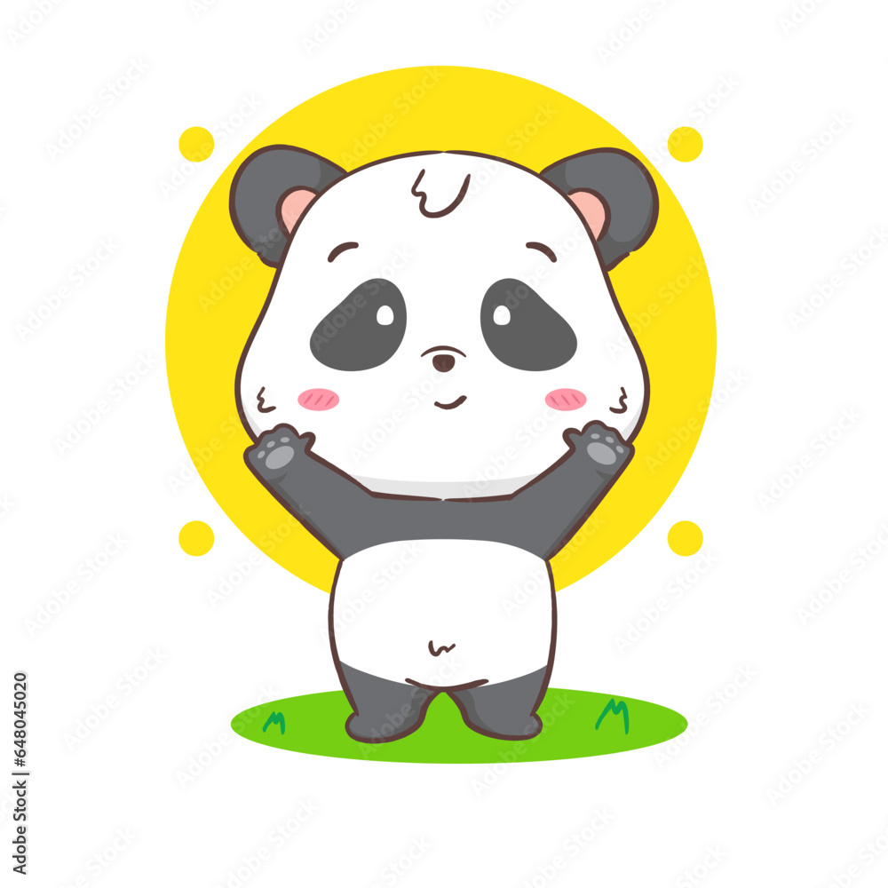 Cute panda waving hand cartoon character. Kawaii adorable animal ...