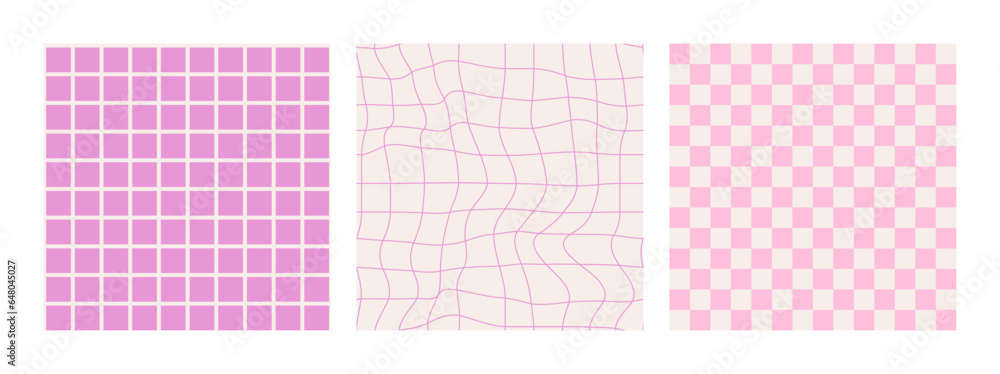 Colorful trendy checkerboard square seamless pattern collection. Set of ...