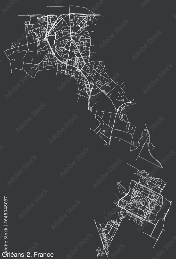 Detailed hand-drawn navigational urban street roads map of the ORLÉANS ...