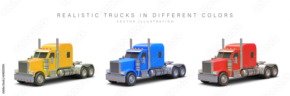 Realistic trucks without trailers. Tractor unit truck. Lorry with cabs ...