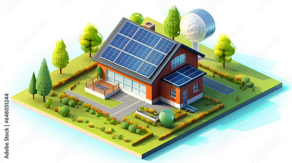 Home_electricity_with_battery_energy_storage_system diagram isometric ...