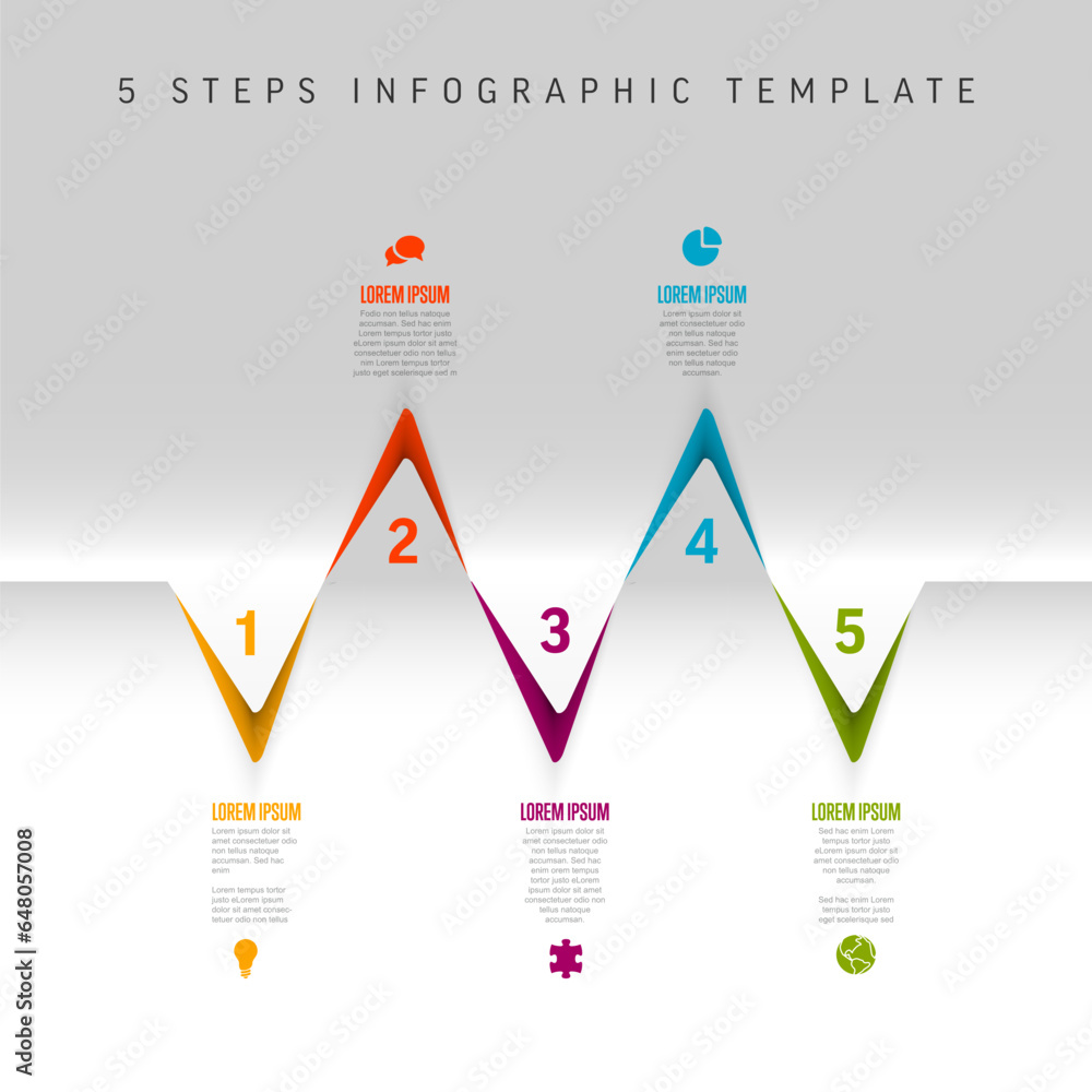 Five horizontal corner steps elements template with icons Stock Vector ...