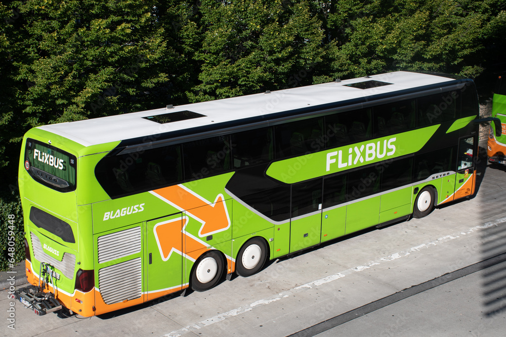 Munich, Germany - September 4, 2021: A parked double-decker bus run by ...