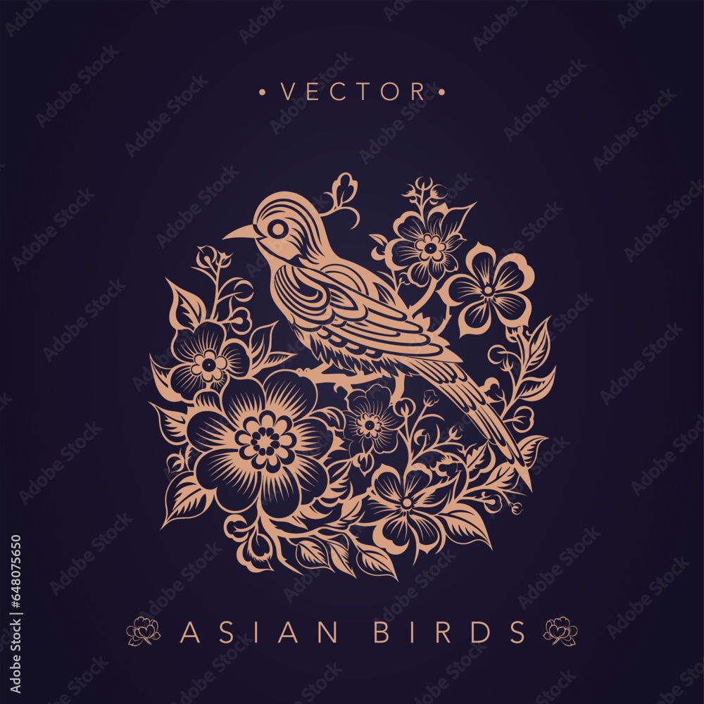 Asian traditional bird patterns ancient Chinese flower and bird ...