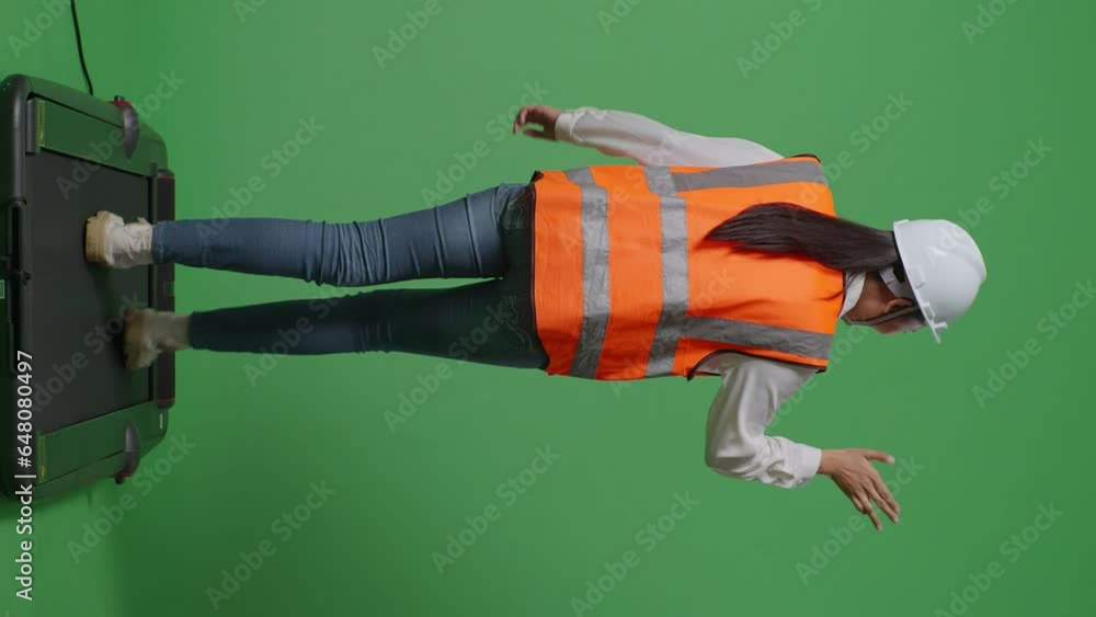 Back View Of Full Body Asian Female Engineer With Safety Helmet Waving ...