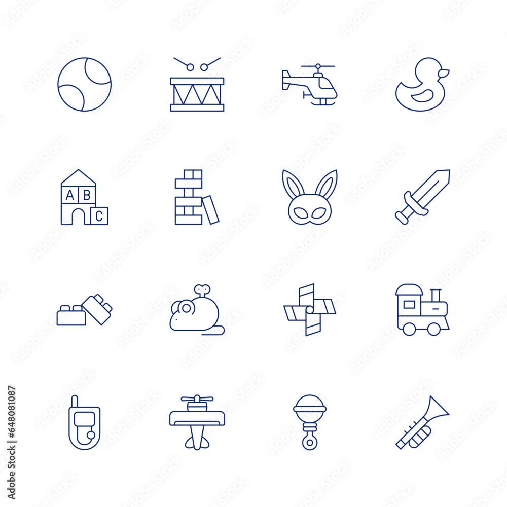 Toys line icon set on transparent background with editable stroke ...