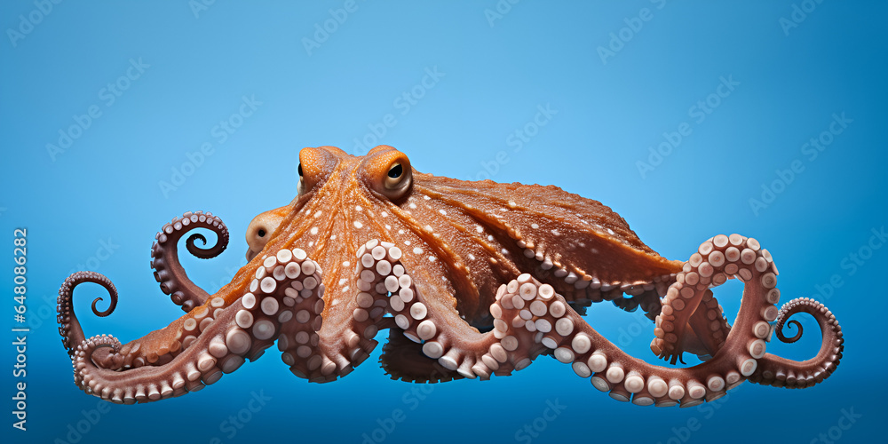 An octopus is shown in a blue background, Large octopus sea buried its ...