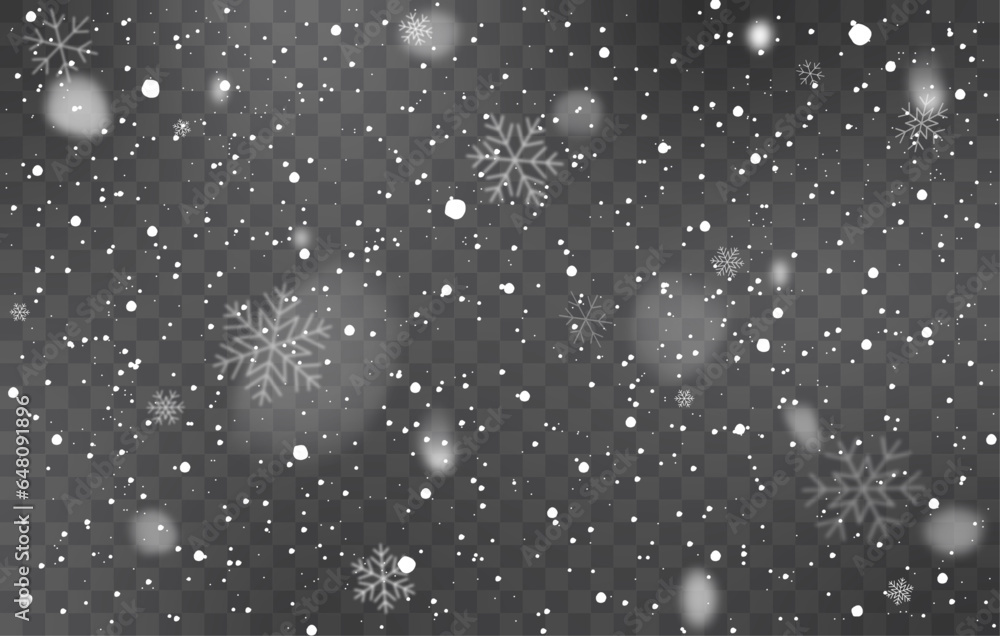 Poster Snow vector background, snowfall on transparent background ...