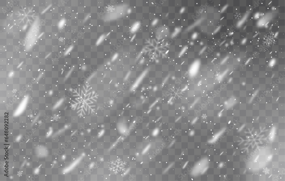 Snowfall on transparent background. Snow vector illustration. Stock ...