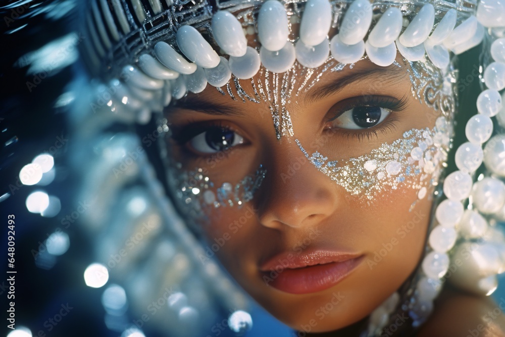 A photography of a Polynesian pearl diver from the azure waters of ...