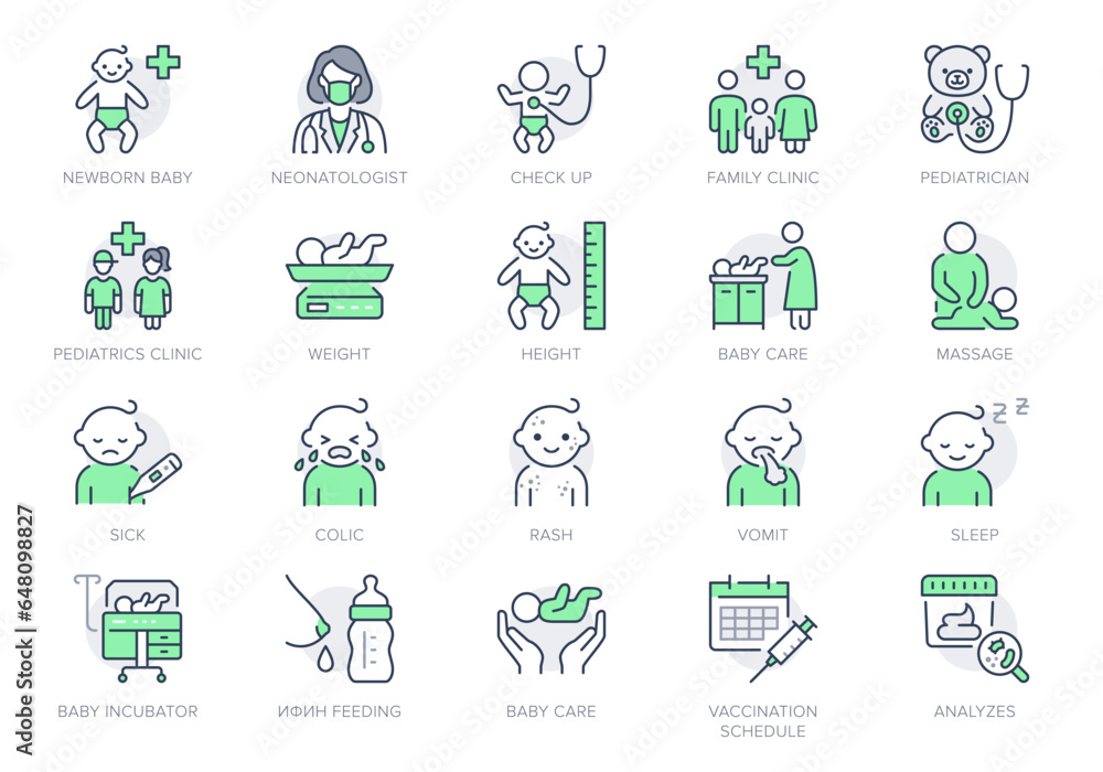 Pediatrics line icons. Vector illustration include icon - incubator ...