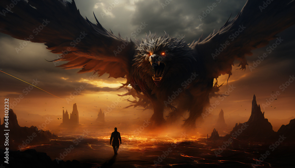 Fictitious recreation of a mythological furious chimera or chimaera ...