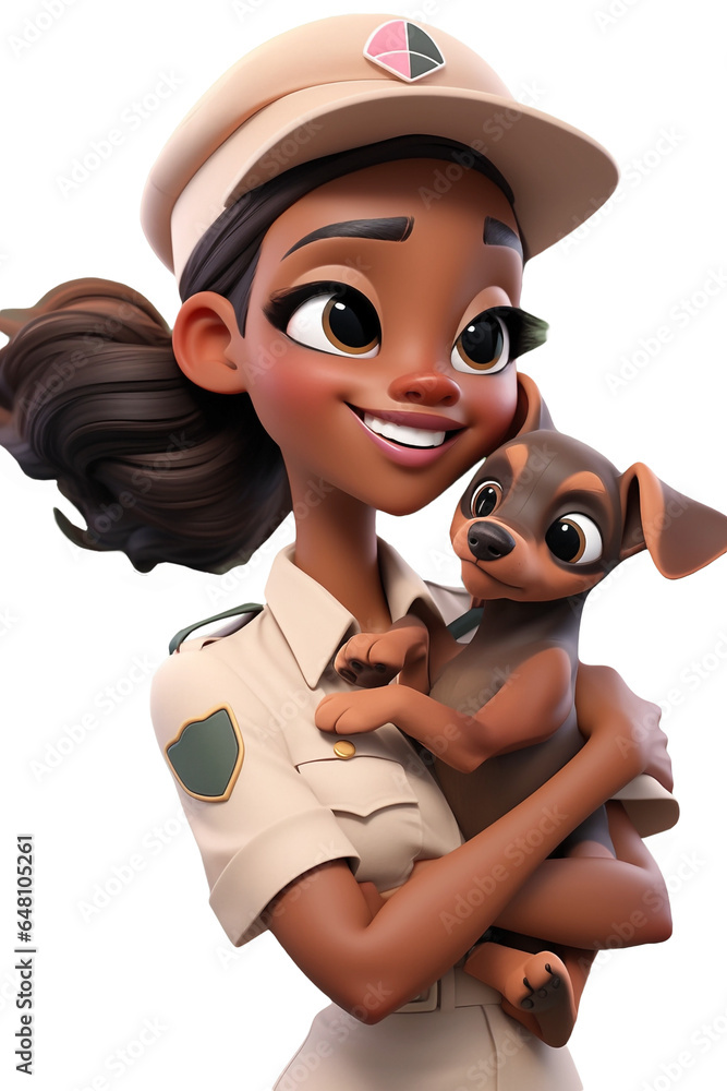 Cartoon smiling woman pet detective character isolated. Stray animal ...