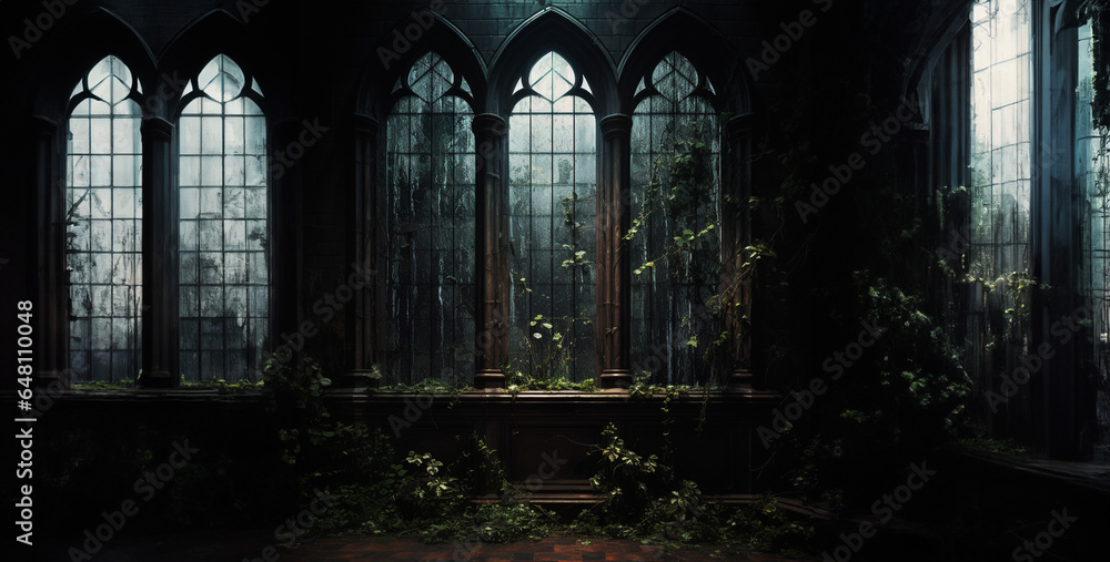spooky halloween night, gothic church window, chapel window dark moody ...
