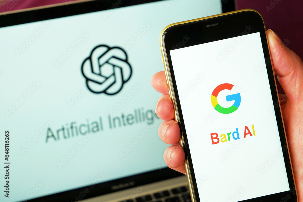 Kiev, Ukraine - 04/24/2023: Google Bard AI chatbot technology on ...