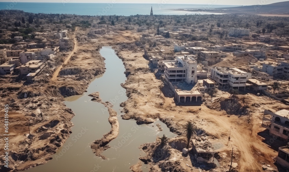 Photo Aerial view of the devastation in Derna, Libya, after a ...