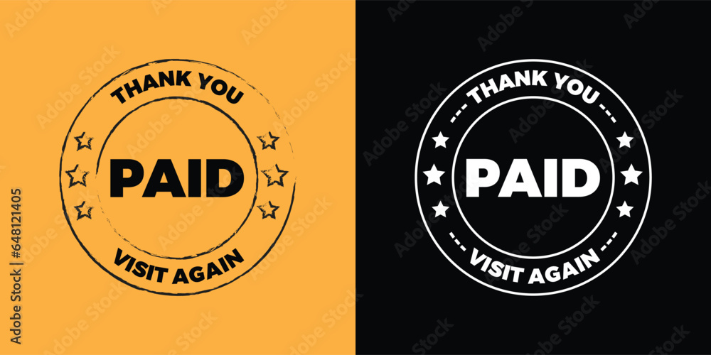 Paid Stamp, icon, logo, badge, sticker label, thank you, visit again, shop, approval, banking ...