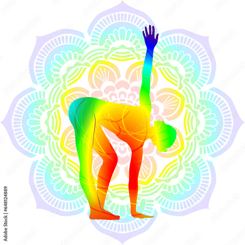 Colorful silhouette Parivritta Uttanasana. Standing Forward Bend Twist ...