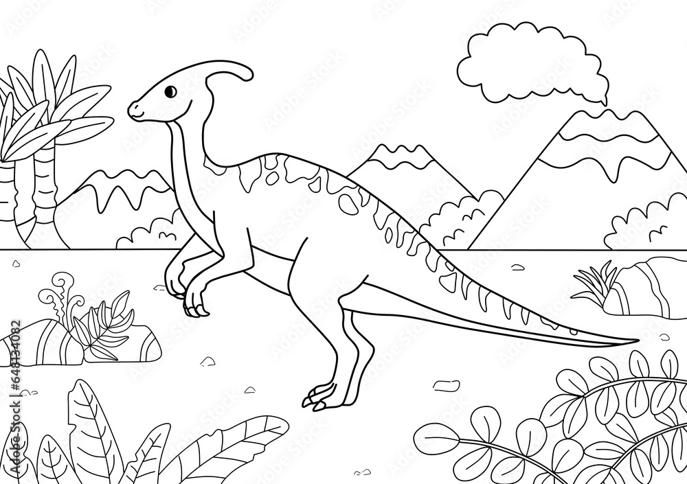 Parasaurolophus coloring page. Dinosaurs coloring page for kids. Stock ...