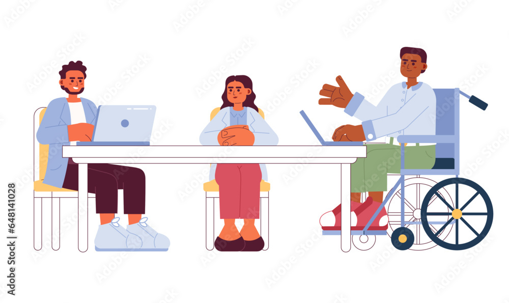 Boardroom meeting multicultural cartoon flat illustration. Diverse ...