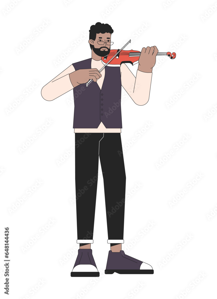 Male violin player line cartoon flat illustration. African american ...