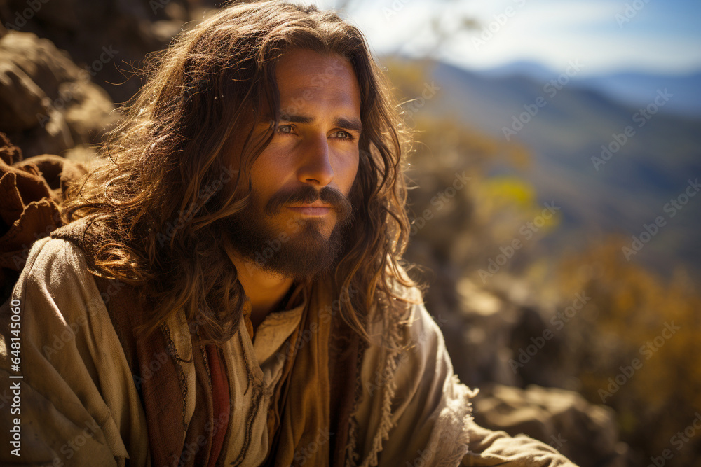 Jesus Christ preaching at the Sermon on the Mount, blessing the poor ...