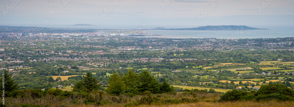 Beautiful panorama of cityscape of Dublin. Aerial panoramic view of ...